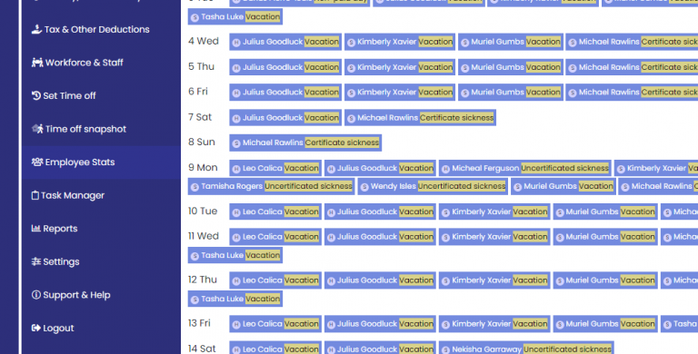 Vacation and sick days overview – Employee Attendance Tracking